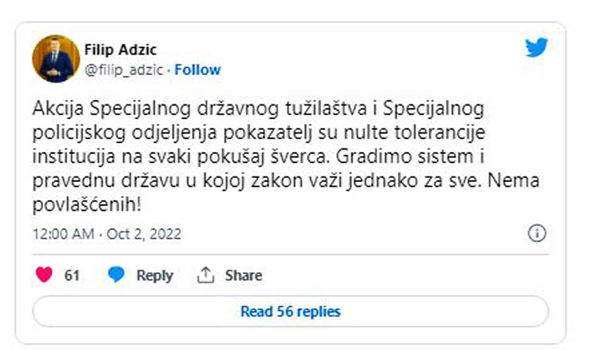 Jedro | Bar, Crna Gora - Priveden direktor Uprave prihoda i carina Rade ...